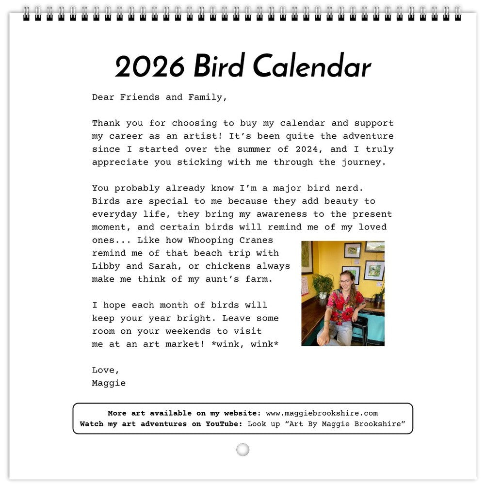 2026 Bird Calendar – Art By Maggie Brookshire
